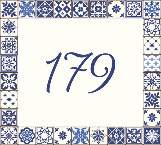 Huisnummerbord nummer 179 | Huisnummer 179 |Geblokt delfts blauw ...