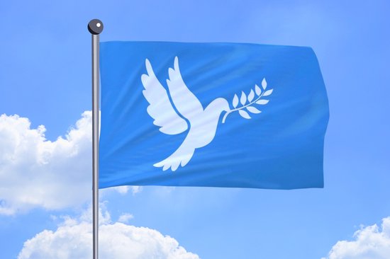 Vredesvlag - Blauwe vlag met witte duif - 100x150cm - Glans Polyester | bol