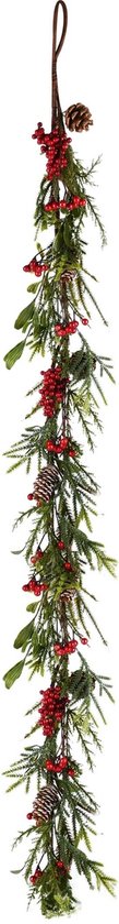 Dekoratief | Slinger m/besjes/dennenappels, groen/rood/naturel, 153cm ...