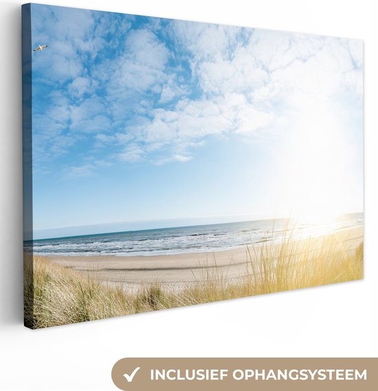 Canvas schilderij 140x90 cm - Wanddecoratie Strand - Zee - Vogels - Zomer - Planten -... | bol