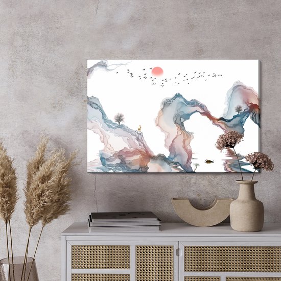 Schilderijkoning - Canvas Schilderij Kleurrijk Abstract Landschap - 120 x 80 cm | bol