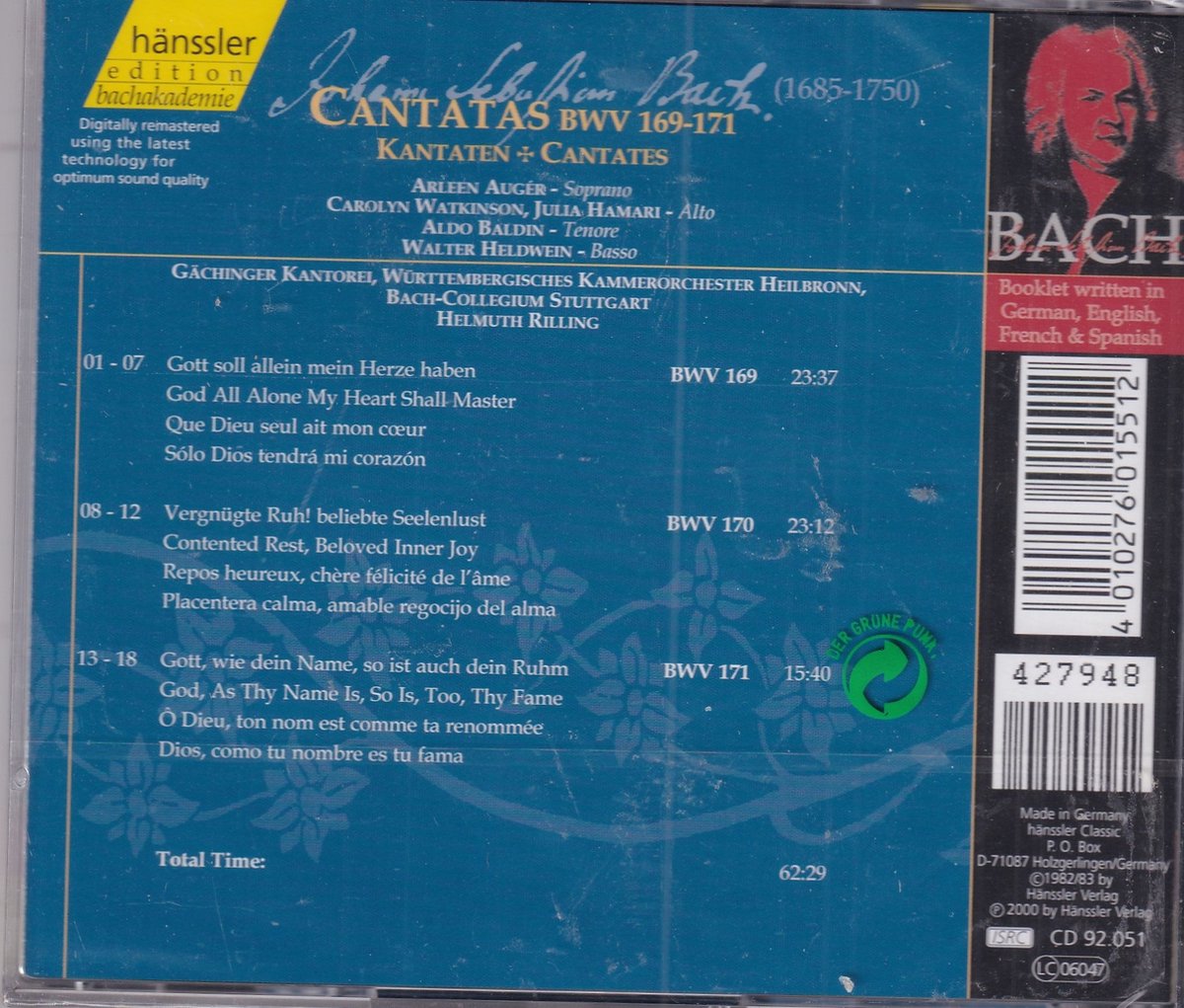 Cantatas BWV 169-171 - Johann Sebastian Bach - Bach-ensemble o.l.v ...