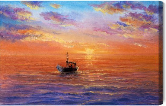 Schilderijkoning - Canvas Schilderij Boot Op Zee - 90 x 60 cm | bol