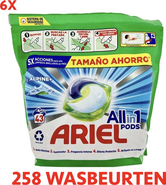 Ariel All in 1 Wasmiddel Pods - Alpine - Ariel 3 in 1 pods - 6x43 ...