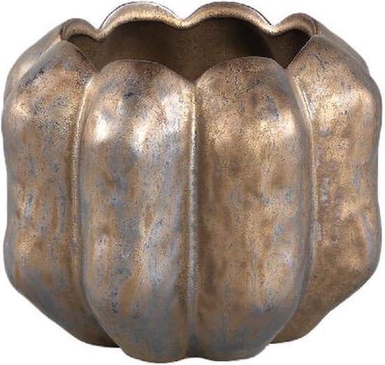 PTMD Seattle Bronze Ceramic Pot Round Ribbed Low S | bol