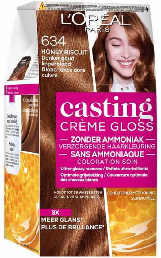 2x L'Oréal Casting Crème Gloss Semi-Permanente Haarkleuring 634 Honey ...