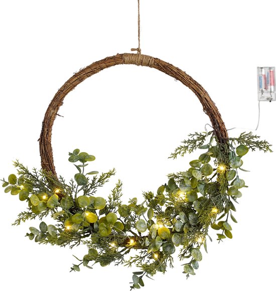House of Seasons Kerstkrans met LED Verlichting - Ø45 cm - Groen | bol