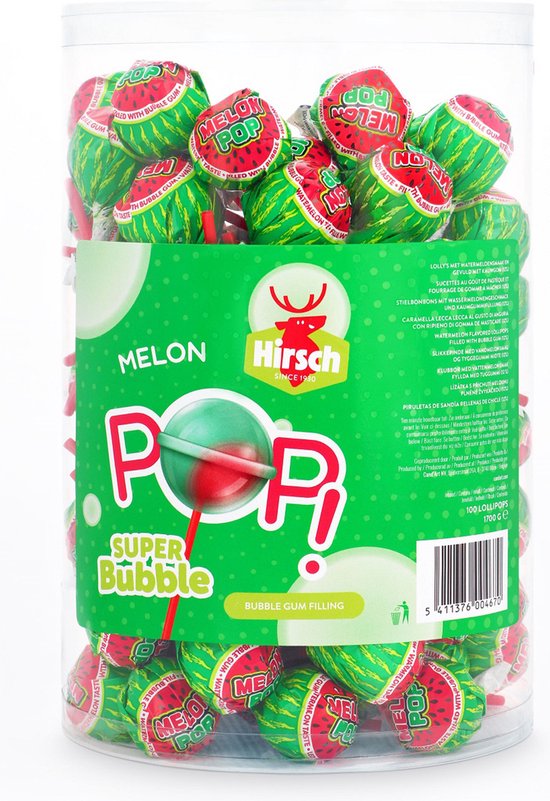 Hirsch - Super Bubble Lolly - Watermeloen - 100x17 Gram - Lollie ...