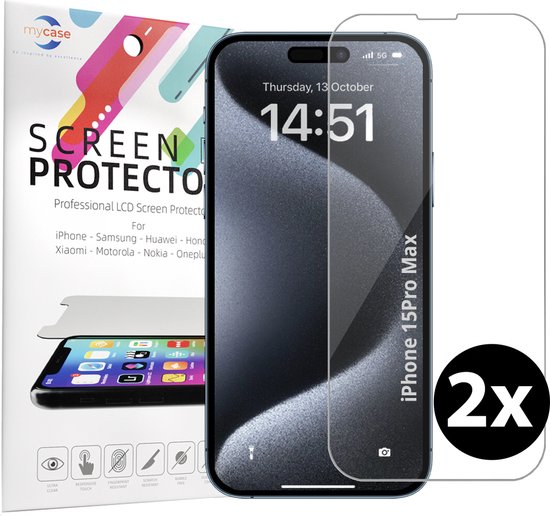 Geschikt voor iPhone 15 Pro Max screenprotector Tempered Gehard glas - 2 stuks screen... | bol
