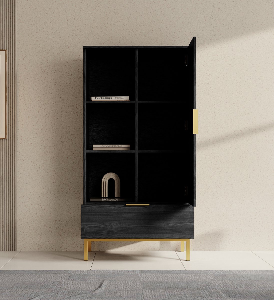 Meubella - Kast Ponchi - Zwart eiken - 70 cm | bol