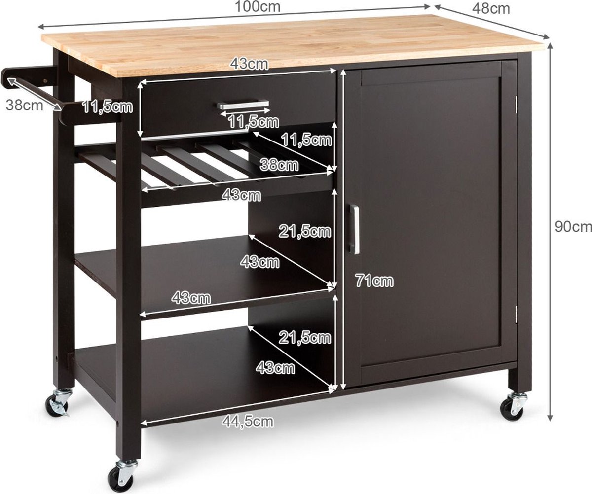 COSTWAY Verrijdbare Keukentrolley - Verrijdbaar Keukeneiland met Lade ...