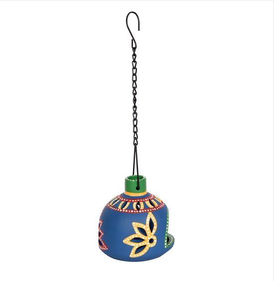 Terracotta Handpainted Blue Matki Hanging Tea Light | bol