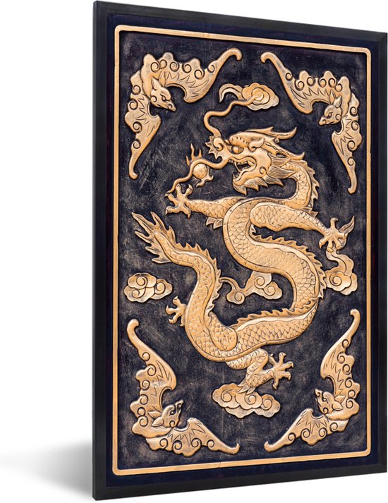 Fotolijst incl. Poster - Houten deur versierd met een gouden Chinese ...