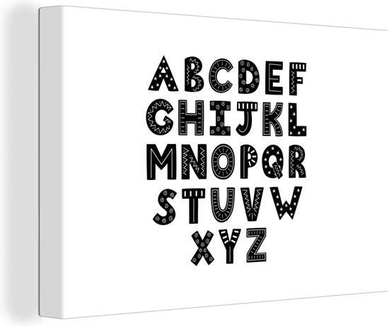 Canvas Schilderij Illustratie alfabet in zwarte letters - 90x60 cm ...