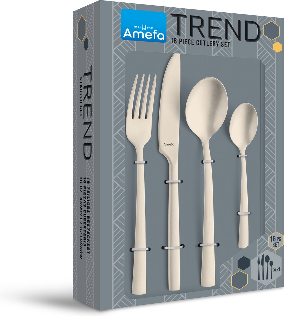 Amefa Manille Stonewash bestekset -16 delig - Champagne - 4 persoons | bol