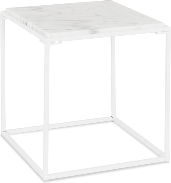 Alterego Witte bijzettafel 'SPIN MINI' van gemarmerde steen | bol.com