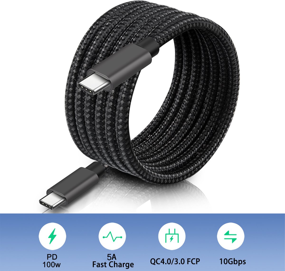 NÖRDIC USBC-N1072 USB-C naar USB-C kabel - USB 3.1 - 100W PD - 10Gbps ...