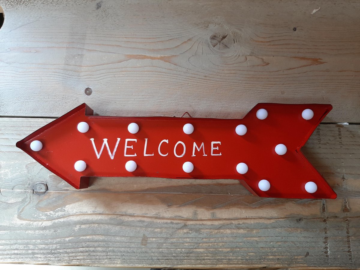 Grote rode metalen pijl Welcome met led-lampjes | bol.com