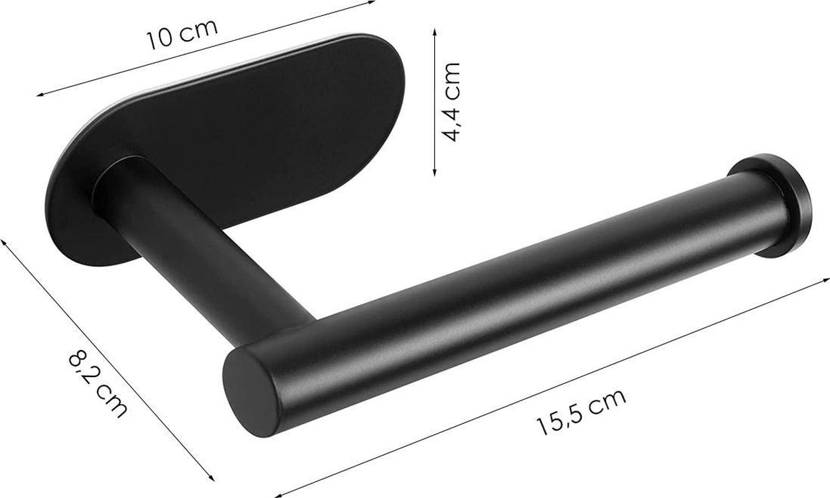 Toiletrolhouder - Zwart - Zelfklevend - Industriële WC rolhouder - RVS ...
