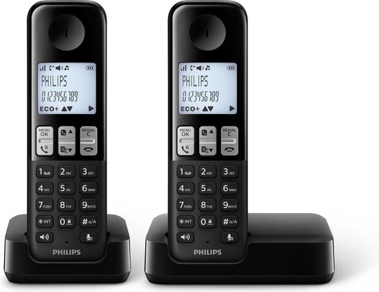Philips D2302 - Duo DECT telefoon - Zwart | bol
