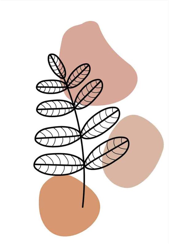 Canvas schilderij - Earth tone natural colors foliage line art boho ...
