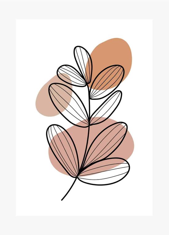 Canvas schilderij - Earth tone natural colors foliage line art boho ...