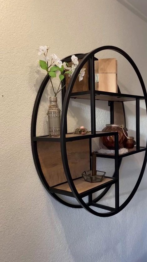 Wandrek | Wandkast - Rond | ø60x17 | Zwart & Mango - ZWARE KWALITEIT | bol