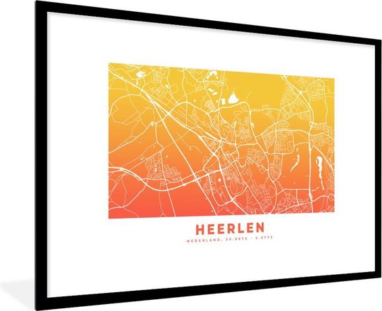 Fotolijst incl. Poster - Stadskaart - Heerlen - Nederland - 90x60 cm - Posterlijst -... | bol