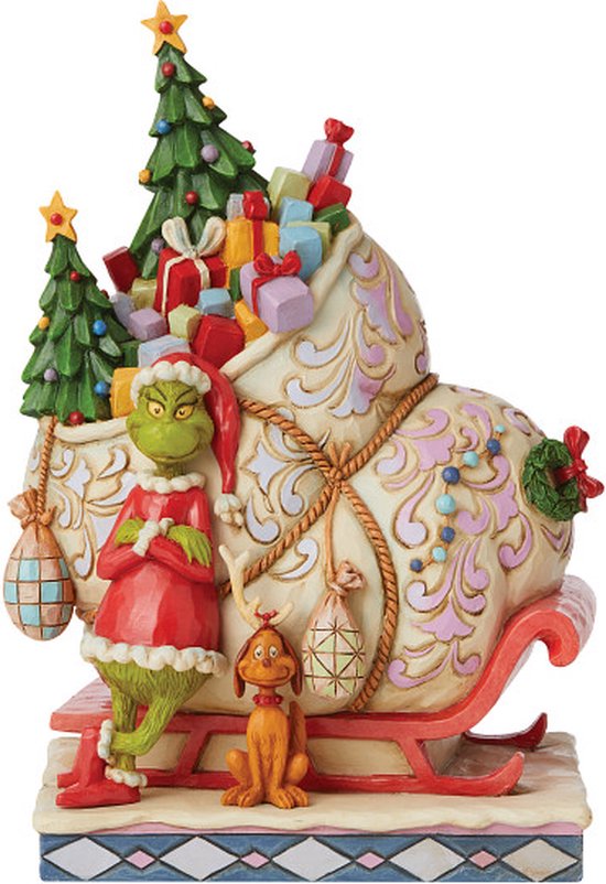 Jim Shore Grinch & Max Standing by Sleigh Statue | bol