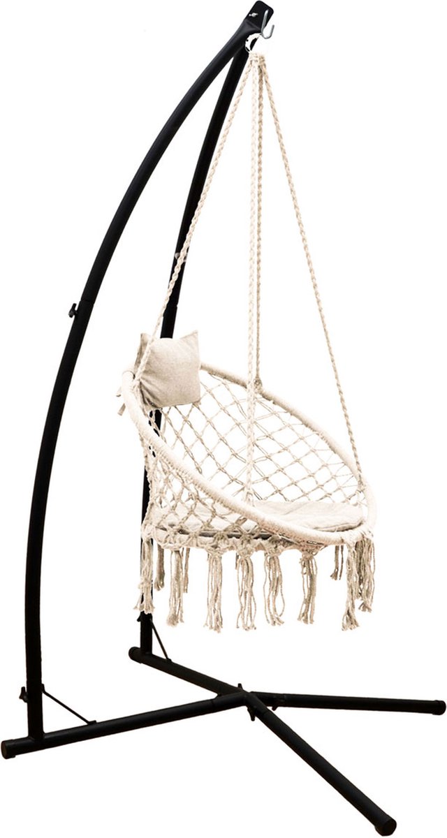 215cm Hangstoel Frame met Macramé Stoel - Metalen Standaard tot 120kg ...