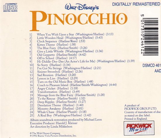 Walt Disney's Pinocchio (Original Motion Picture Soundtrack), Harline ...