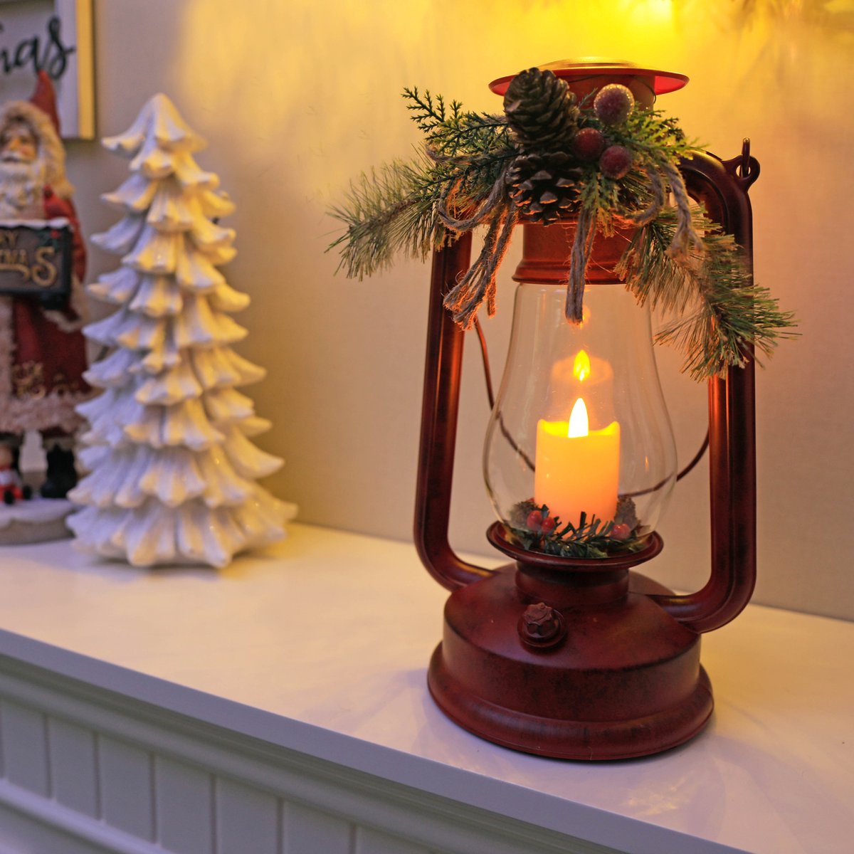 LUCOZA Kerst Hurricane Lantaarn met Timer en LED Verlichting - Rood ...