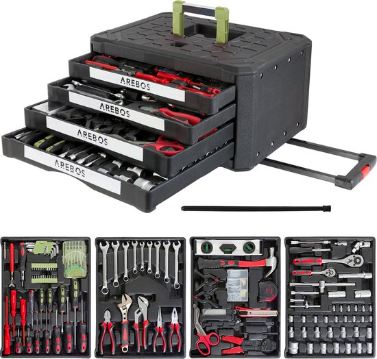 AREBOS Gereedschapskist Toolbox Tool Kit Tool Set 300 Stuk 4 Lades | bol