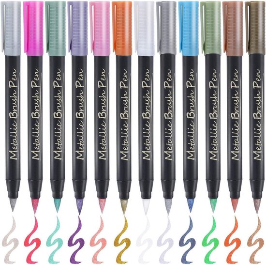 Metallic Brush Pennen set - 12 kleuren - Penseelstiften voor knutselen ...