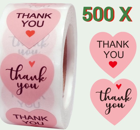 500 Stickers op Rol-Thank You in Hart- Sluitstickers-500 stuks | bol