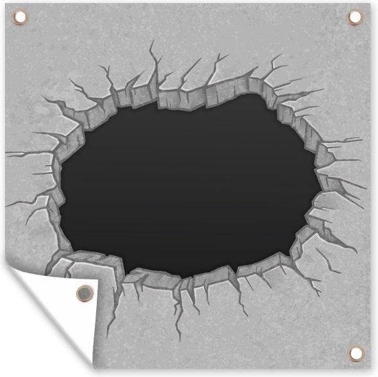 Tuin poster een groot gat in een betonnen muur - 200x200 cm - Tuindoek ...
