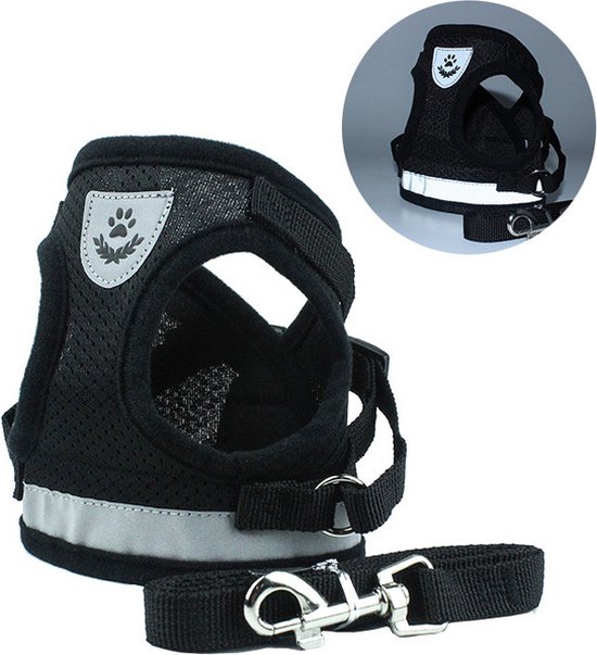 Hondentuig, hondenharnas met hondenriem – reflecterend - zwart – maat S (borst 30-35 cm) | bol