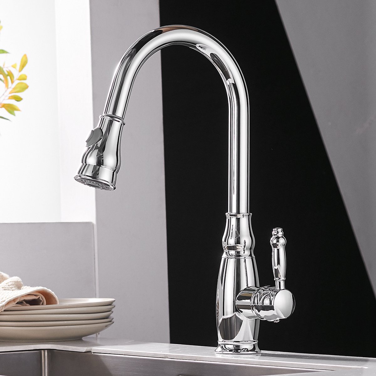 Keukenkraan met uittrekbare sproeikop CHROOM mengkraan Italiaans design Rural OMNITAIR | bol.com