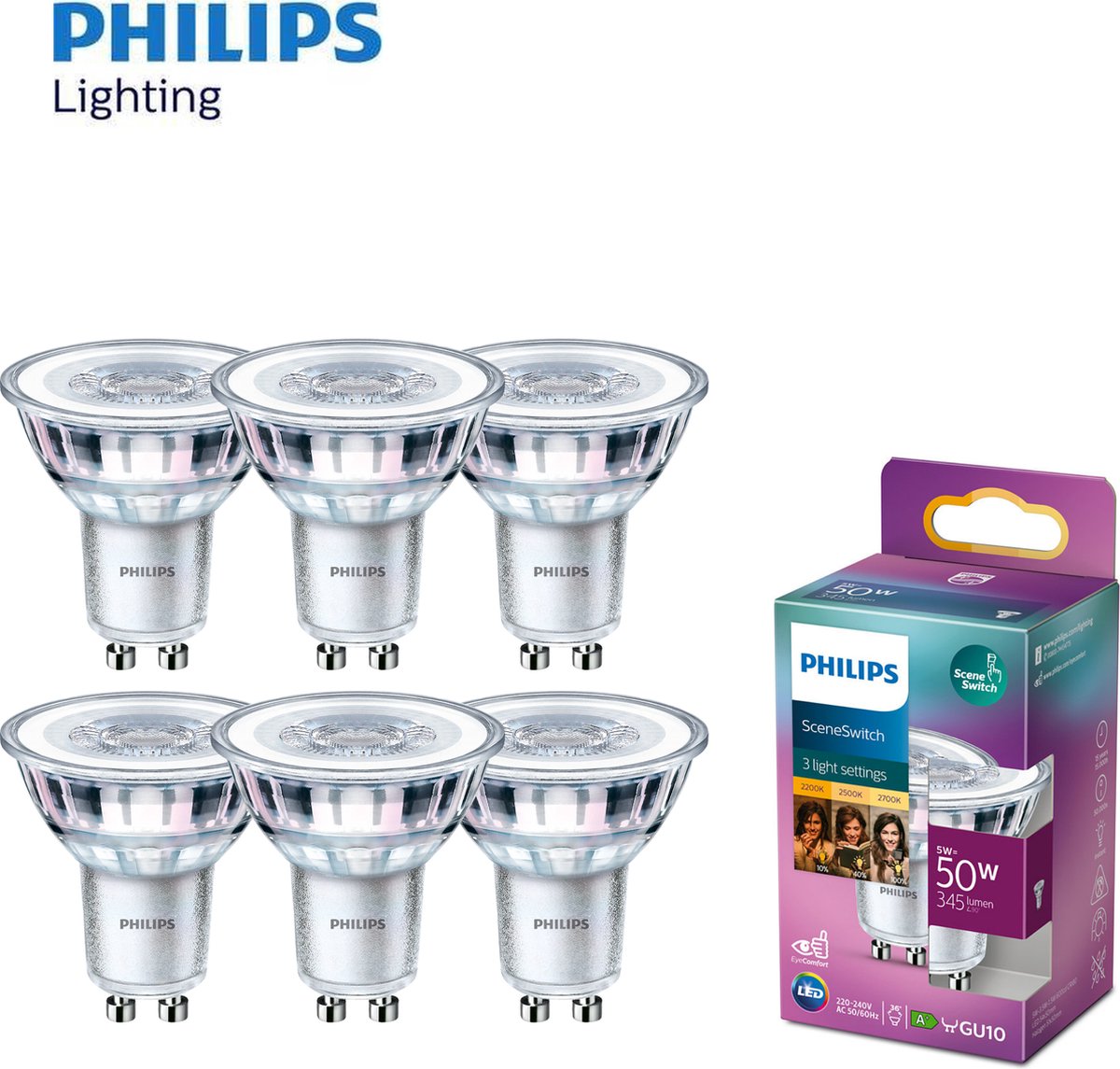 Philips Scene Switch LED lampen - Warm wit - Dimbaar - 6 led spotjes ...