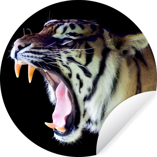 WallCircle - Muurstickers - Behangcirkel - Tijger - Tanden - Portret - ⌀ 140 cm -... | bol