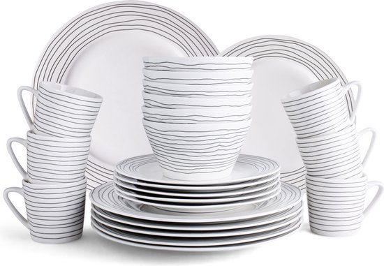 Dutch Rose Loft 24 delig Serviesset Zwarte Strepen | bol.com