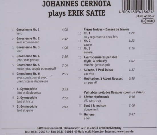 Johannes Cernota - Plays Erik Satie (CD), Johannes Cernota | CD (album ...