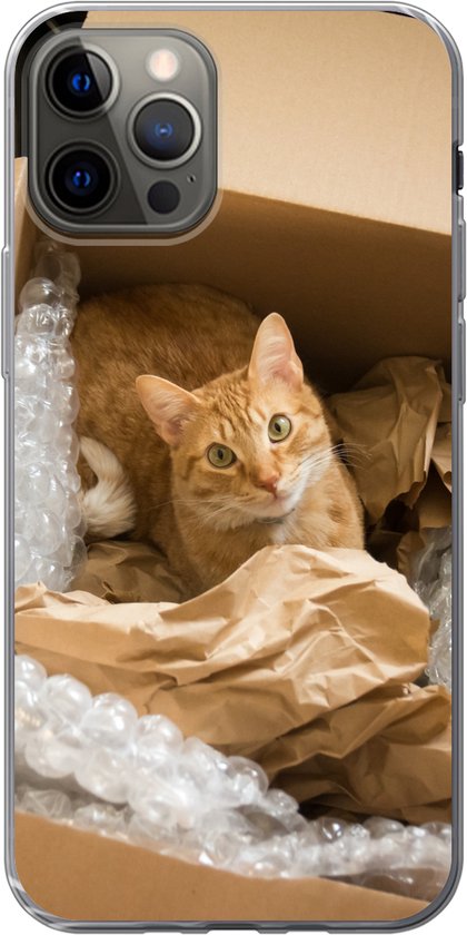 Telefoonhoesje Geschikt voor iPhone 13 Pro hoesje - Kat - Doos - Rood ...