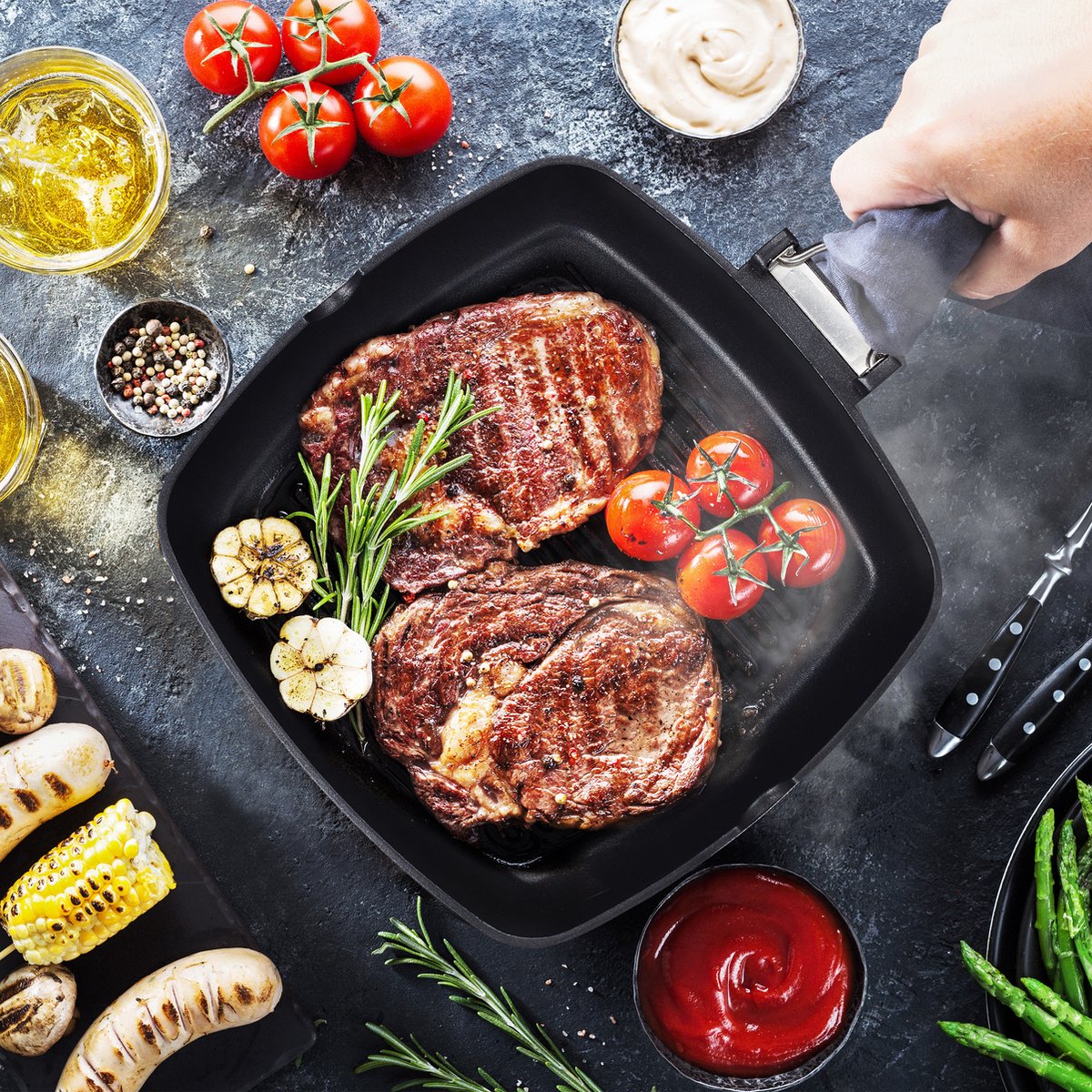 Relaxdays grillpan inductie - vierkant - grillplaat - braadpan met ...