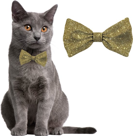 Kerststrikje Kat Glitter - Dierenkleding - Goud | bol