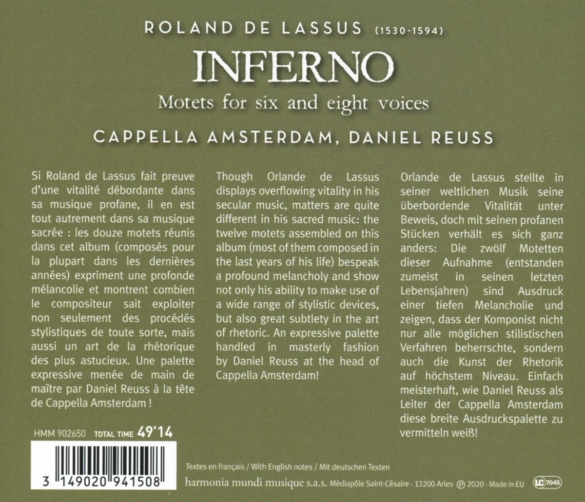Daniel Reuss Cappella Amsterdam - Lassus Inferno (CD), Daniel Reuss ...