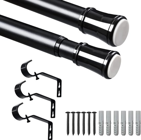 Gordijnstokken met ronde eindstukken, 86 tot 310 cm, zwarte gordijnroede met beugels,... | bol