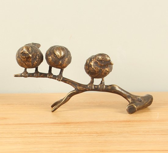 3 mussen op tak, brons | bol