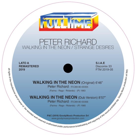 PETER RICHARD - WALKING IN THE NEON / STRANGE DESIRES 12" -reissue ...