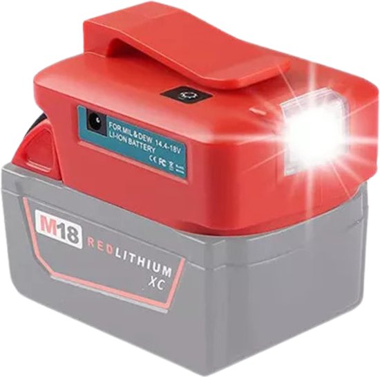 Krylanso® - USB-adapter Voor Milwaukee M18 accu - LED lamp in 3 standen ...